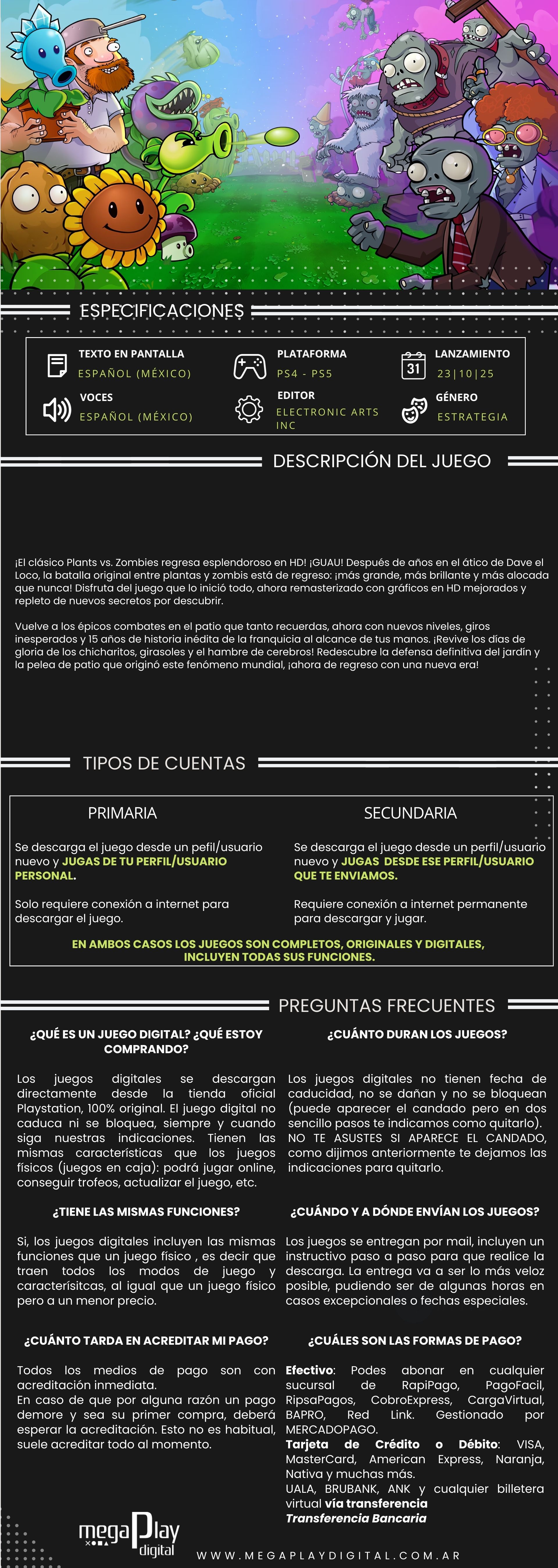 Plants vs, Zombies Replanted PS5 DIGITAL - Estrategia y Diversión