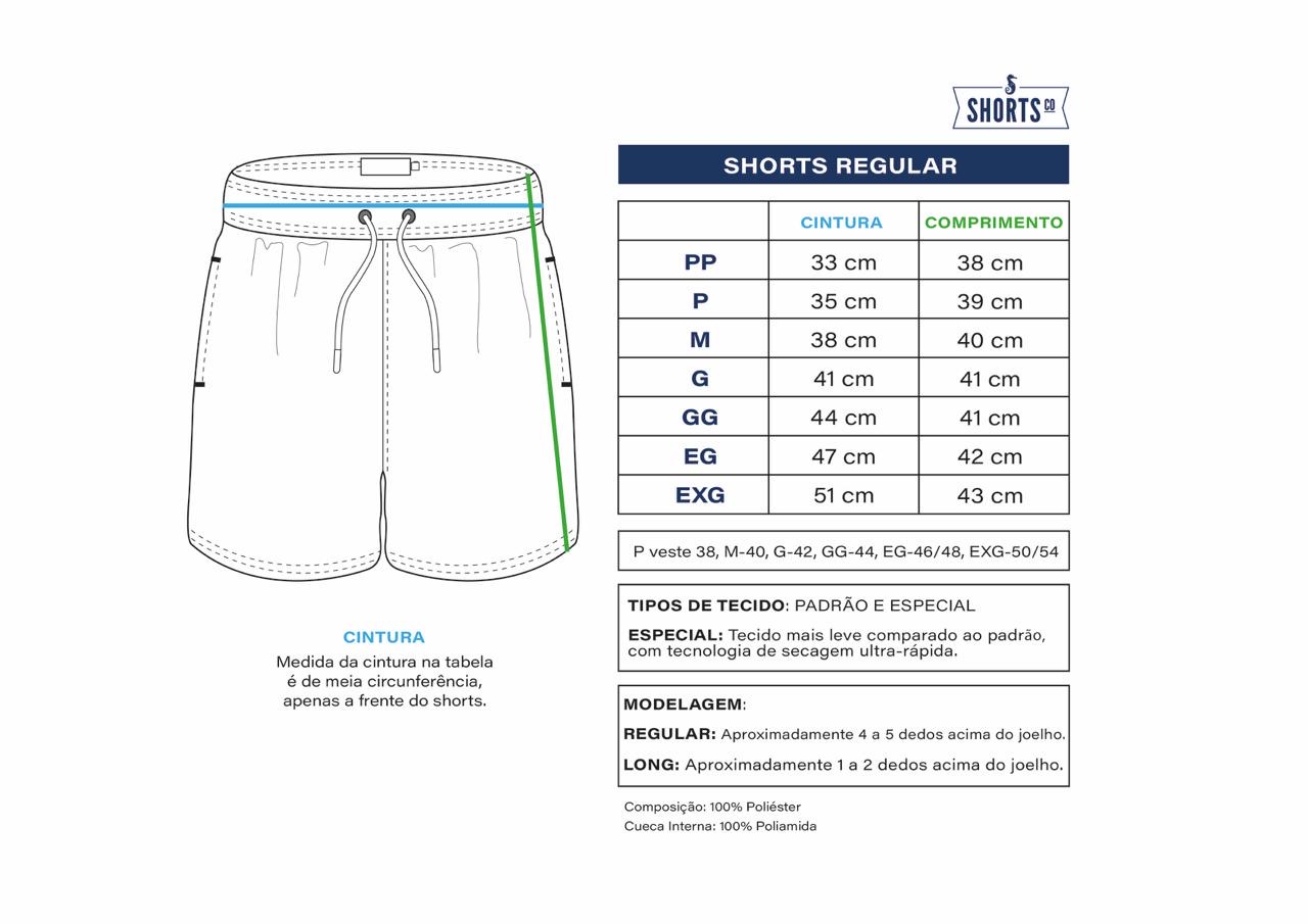 Guia de Medidas Shorts Regular