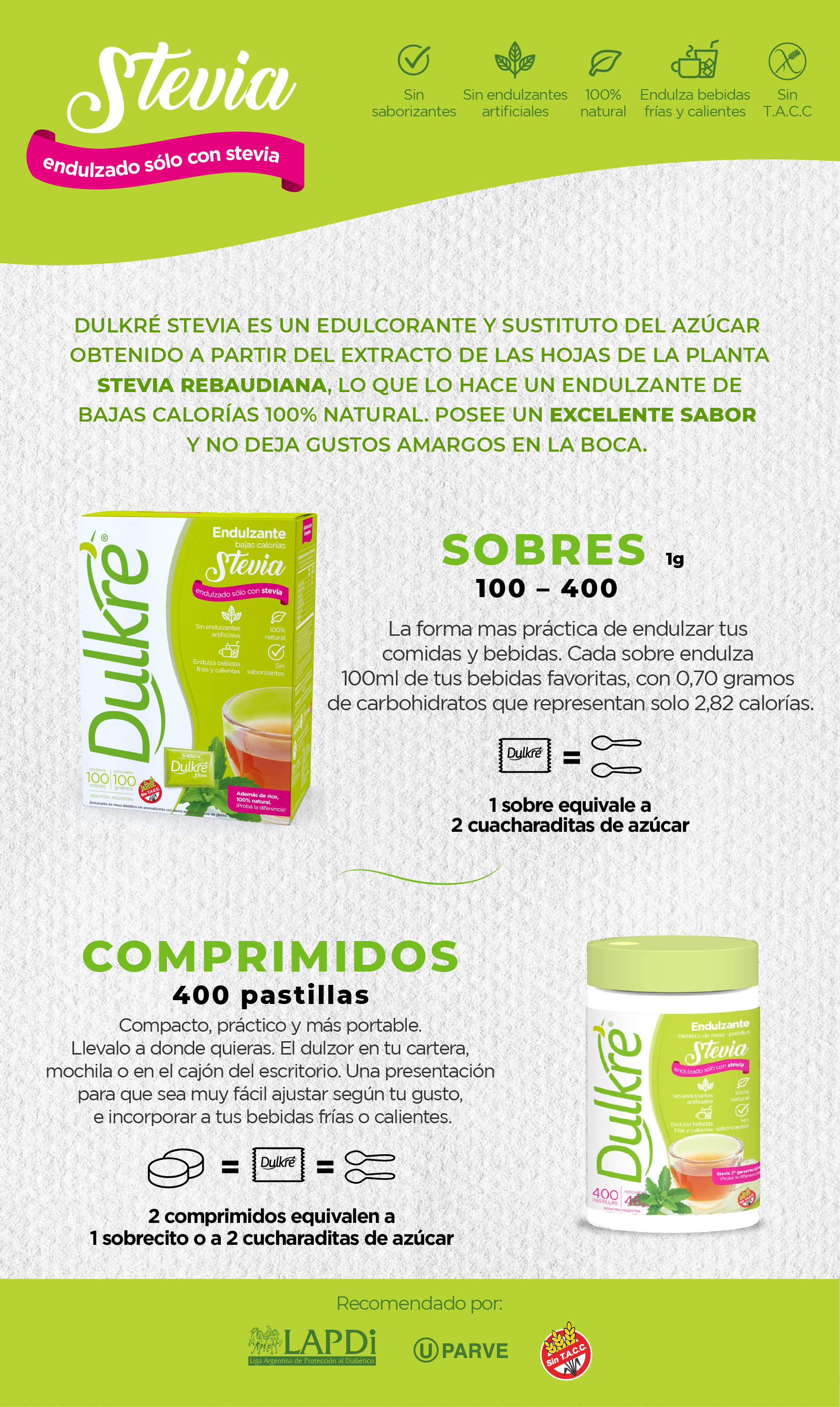 Dulkré Stevia en Sobres | Endulzante Natural sin Calorías – 100 S