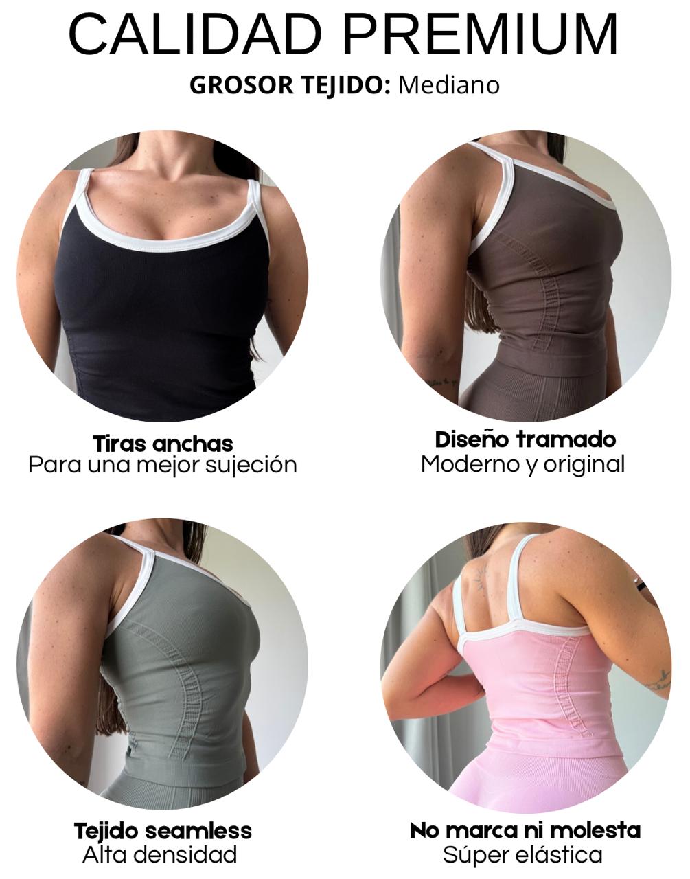 Musculosa Deportiva Seamless Negro para Mujer | LUFIT