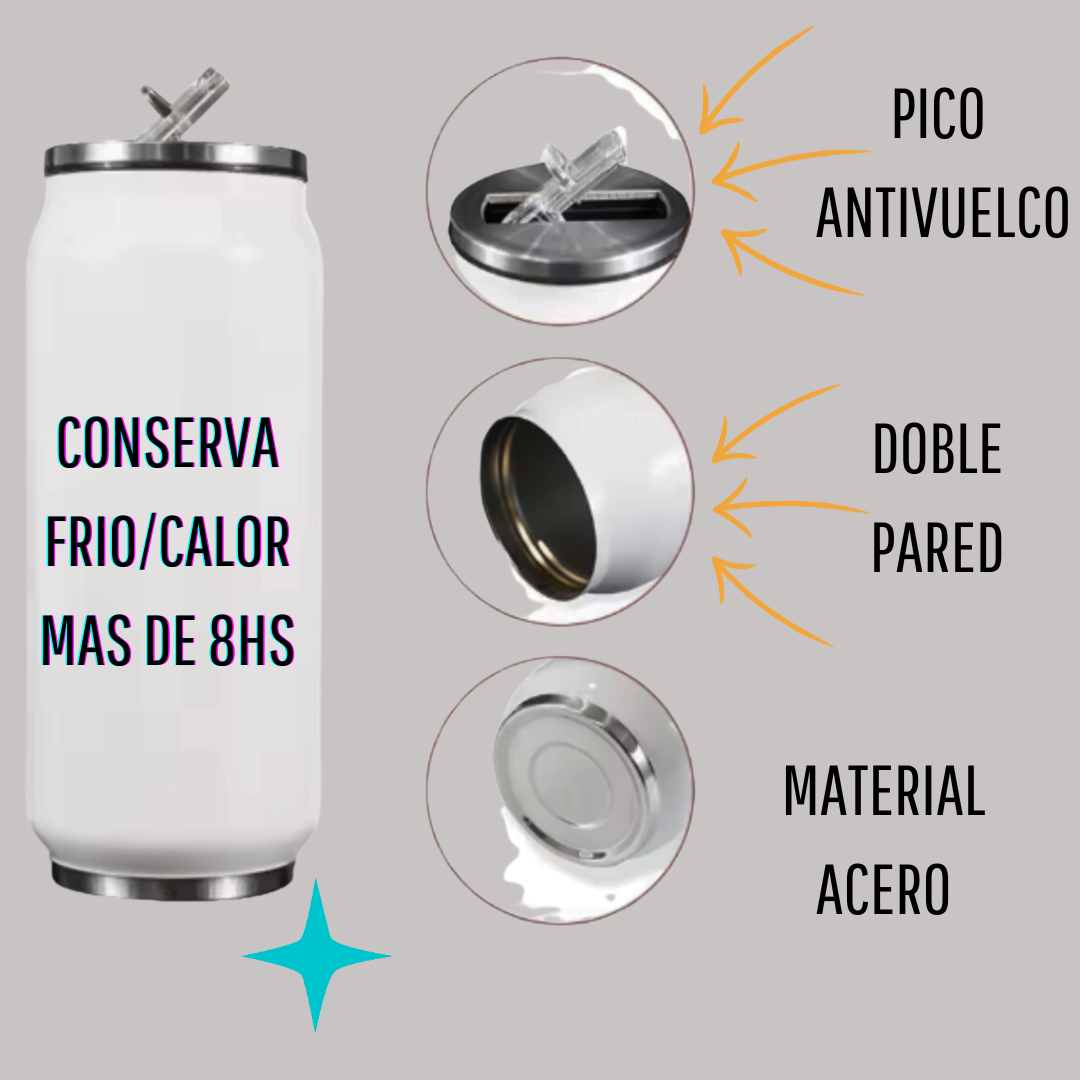 Termo Lata Retro- Conserva Bebidas 8hs