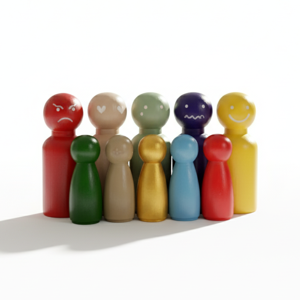 Bonecos Para Constelação Familiar - Kit de 10 Emoções - Madeira
