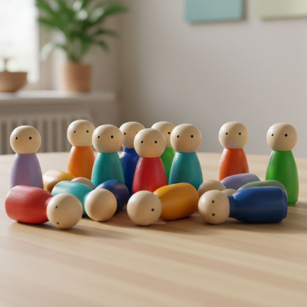 Bonecos Constelação Familiar Madeira - Kit de 18 pequenos
