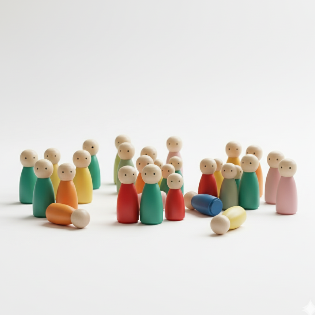 Bonecos para Constelação Familiar - Kit de 46 Pequenos de Madeira