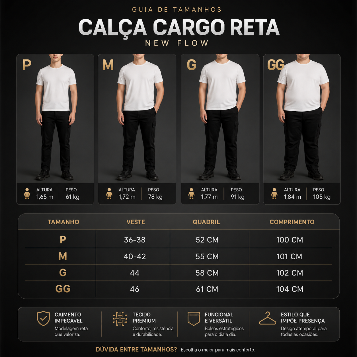 Calça Cargo Reta New Flow Jeans Grafite Masculina - Conforto e Estilo