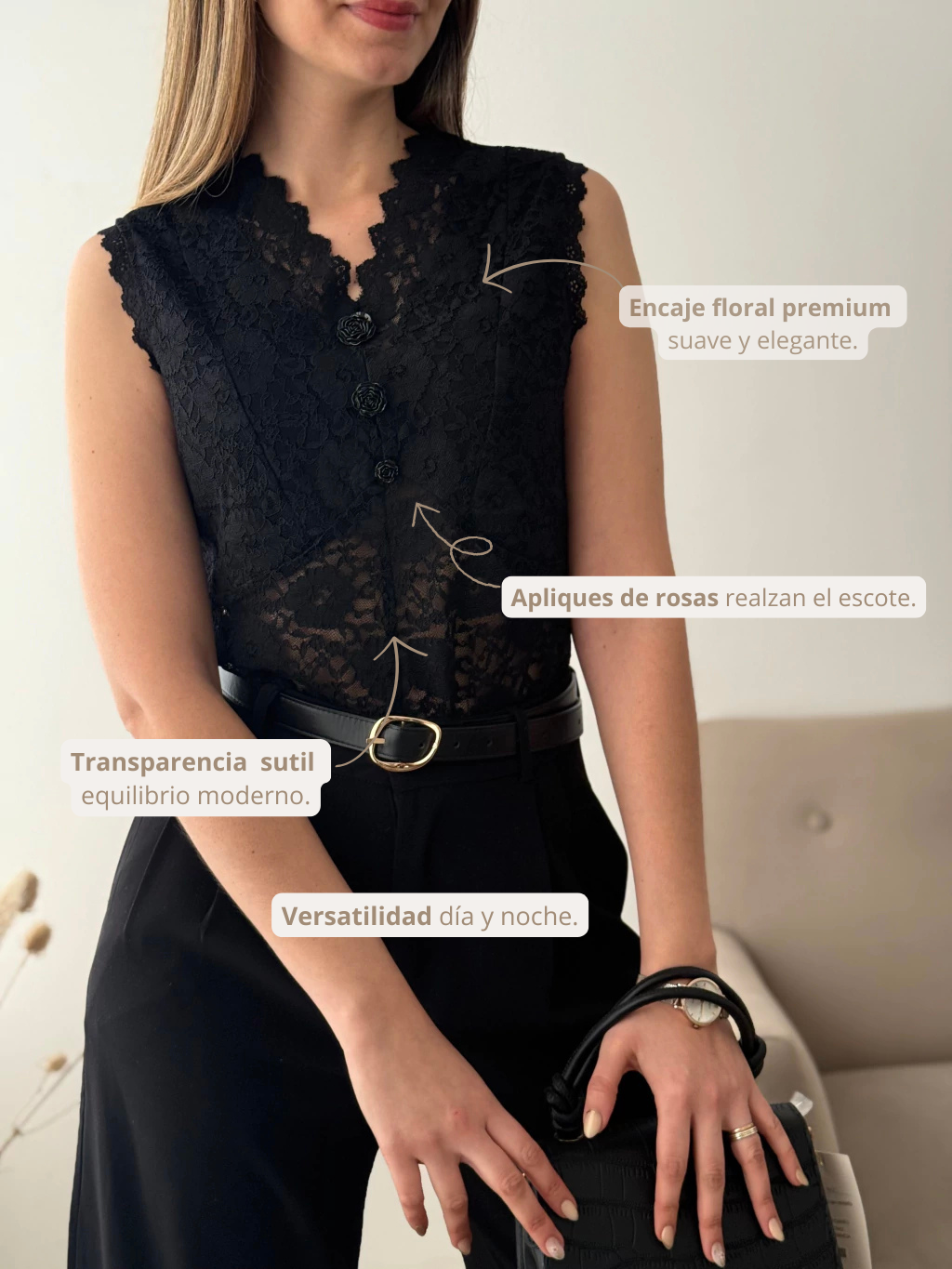Musculosa encaje Luana - Almendra Almacén de Moda