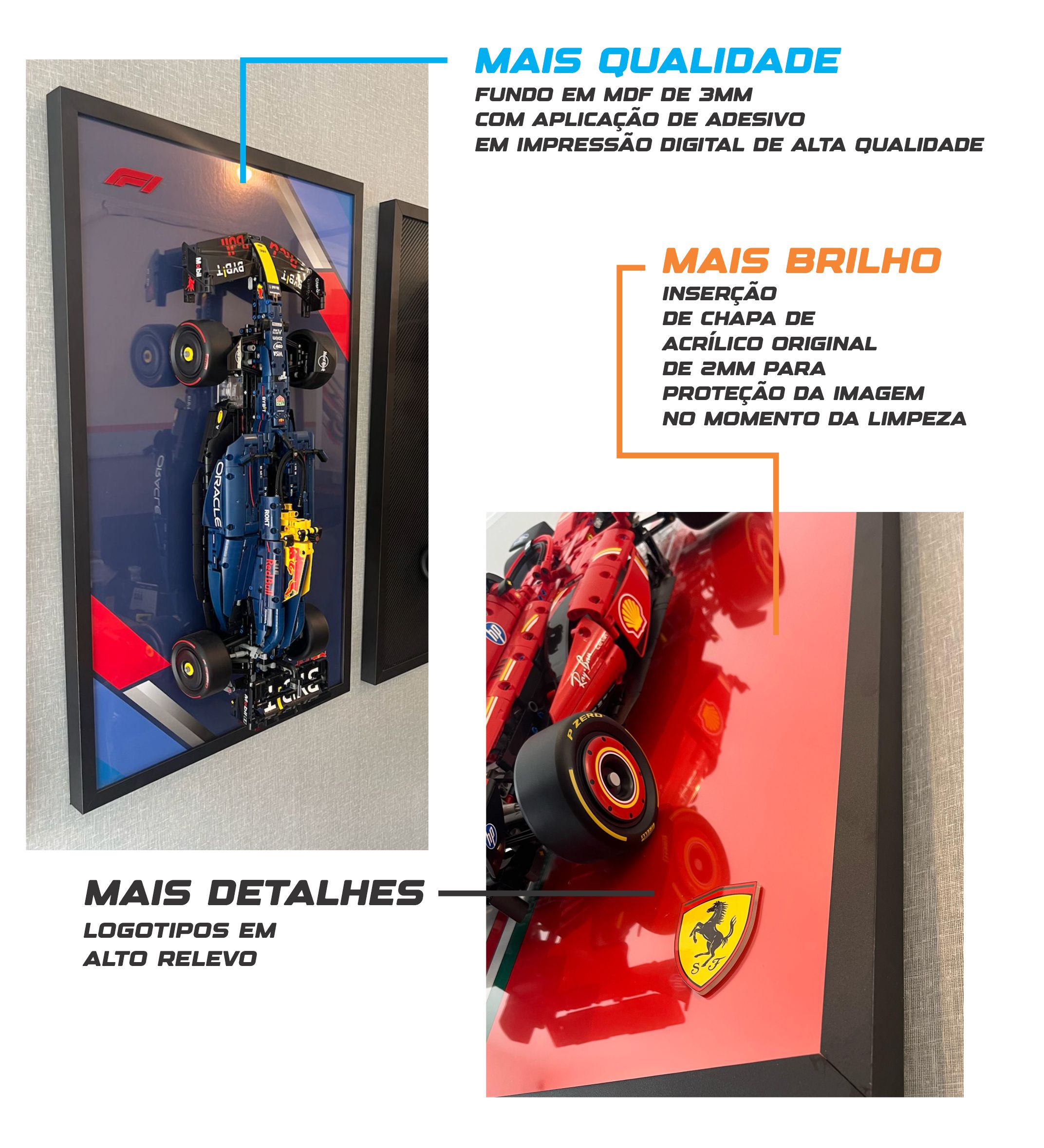 Quadro Ferrari SF24 F1 Lego - Exposição Premium para Lego