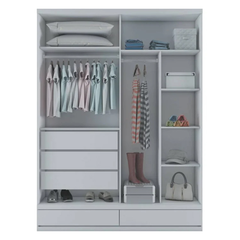 Roupeiro Paris Branco 100% MDF com 4 Portas e 5 Gavetas