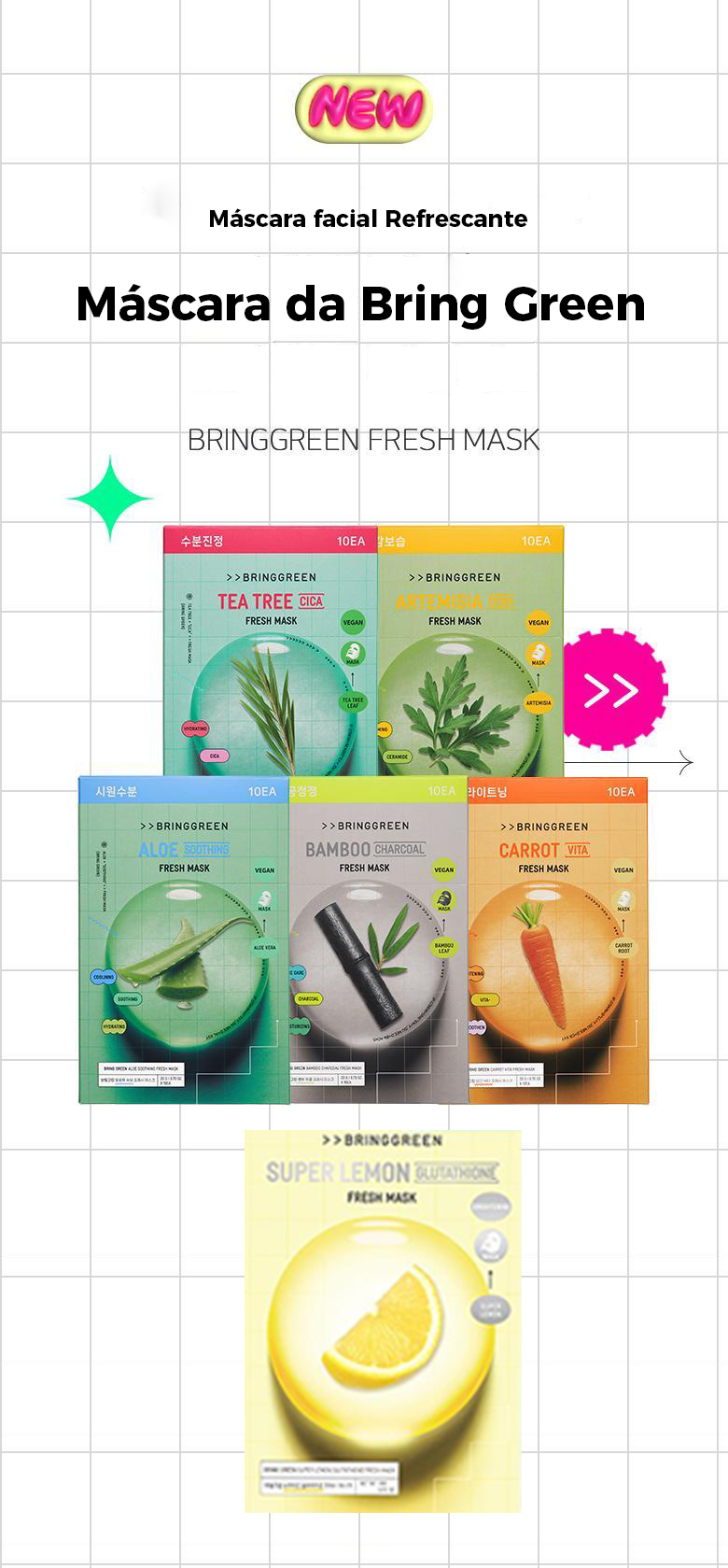 BRINGGREEN 90% Fresh Mask - (Caixa 10 unidades) 20g x 10