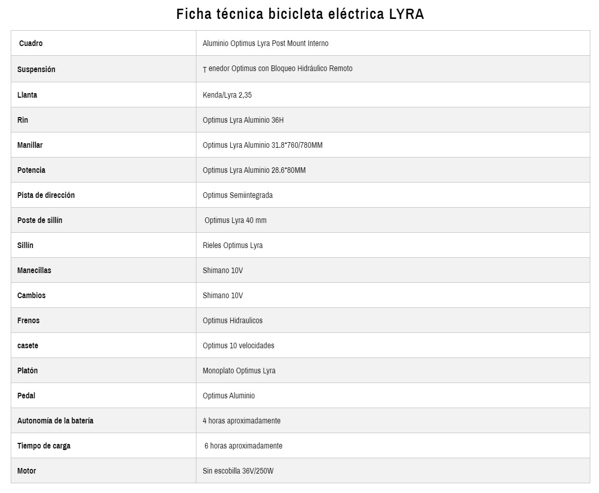 BICICLETA ELECTRICA OPTIMUS 29 LYRA 10 VELOCIDAES