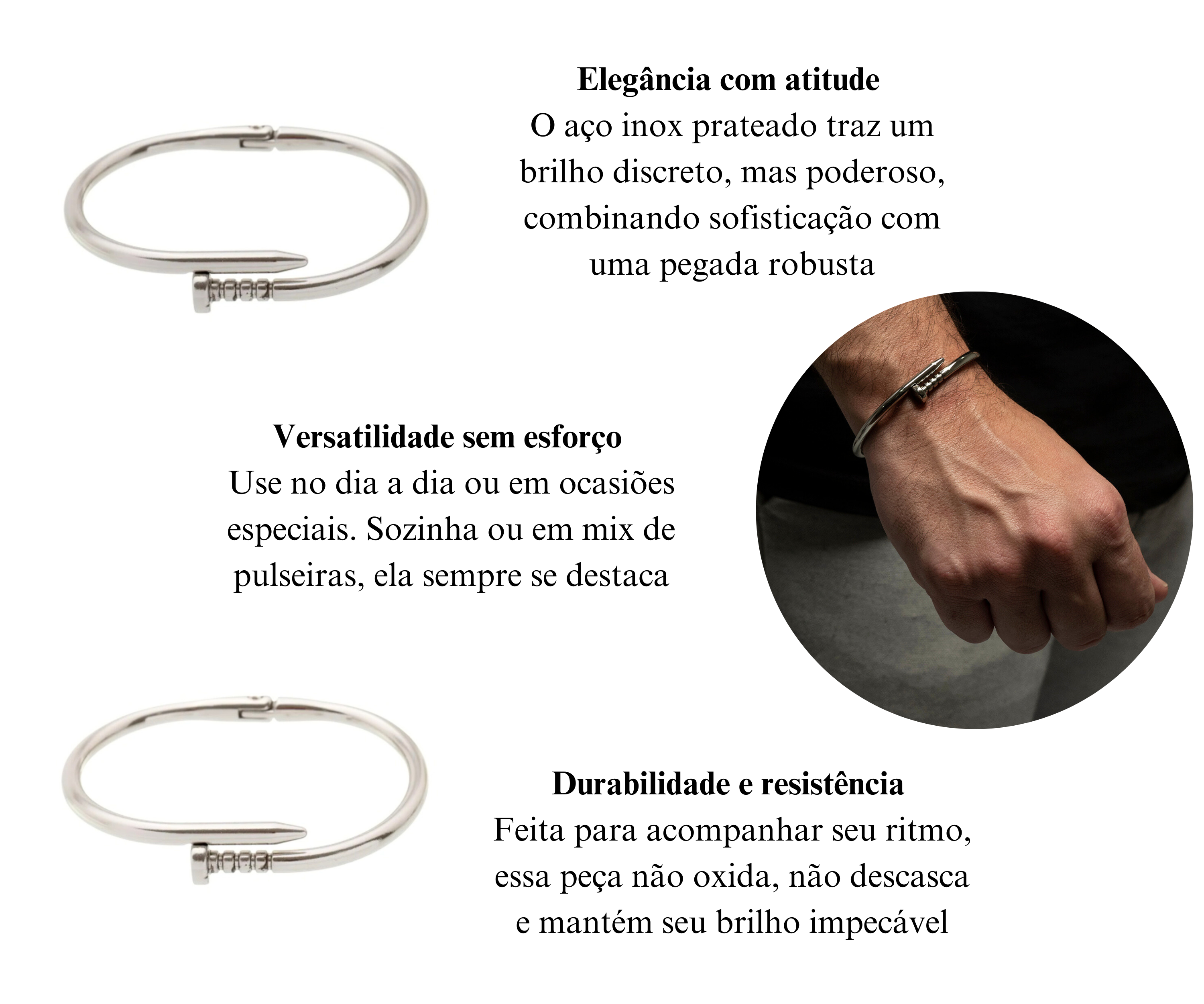 Pulseira Bracelete Prego Prata | Confira na Vorax Acessórios!