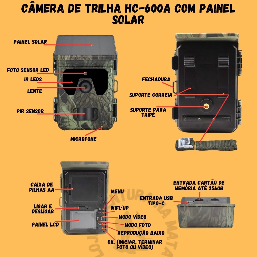 Câmera de Trilha HC-600A com Painel Solar 4K