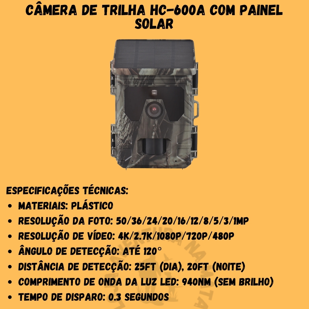 Câmera de Trilha HC-600A com Painel Solar 4K