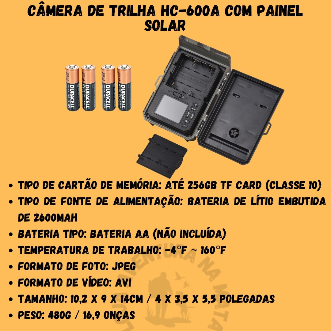 Câmera de Trilha HC-600A com Painel Solar 4K