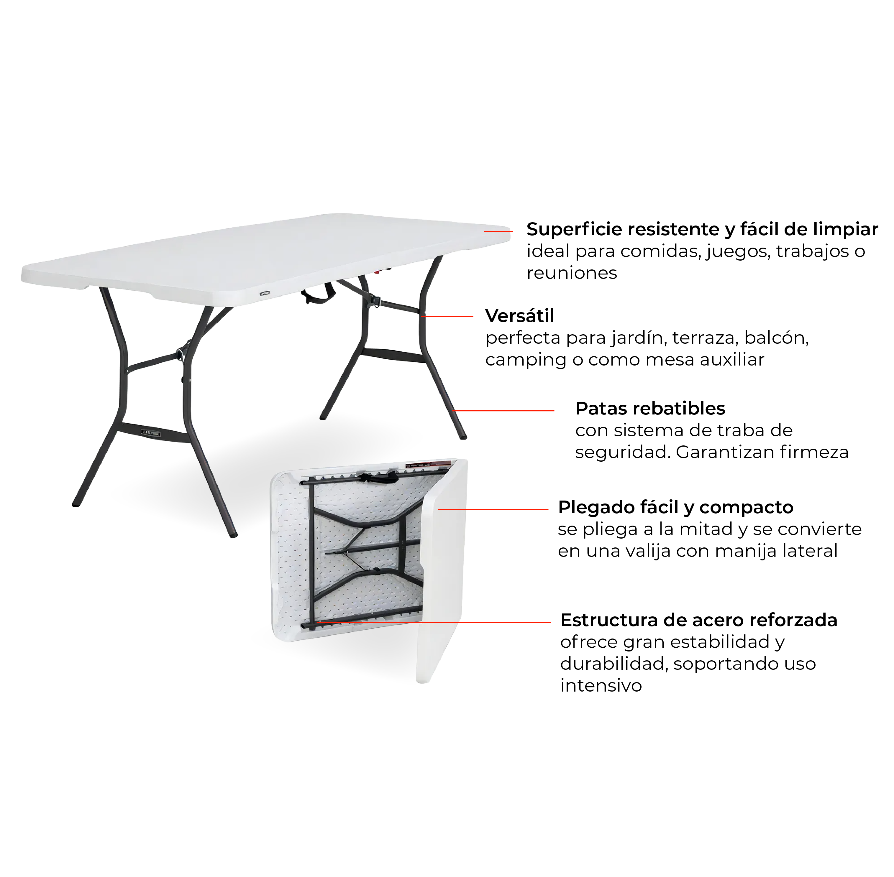 Mesa Plegable Portátil para Jardín Exterior, Liviana y Transportable