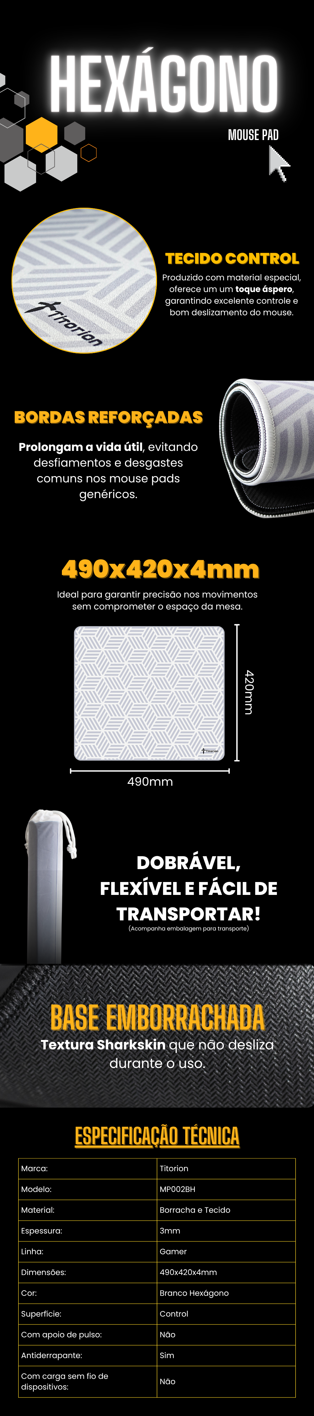 Mouse Pad APEX Control 49X42 / Branco Hexágono