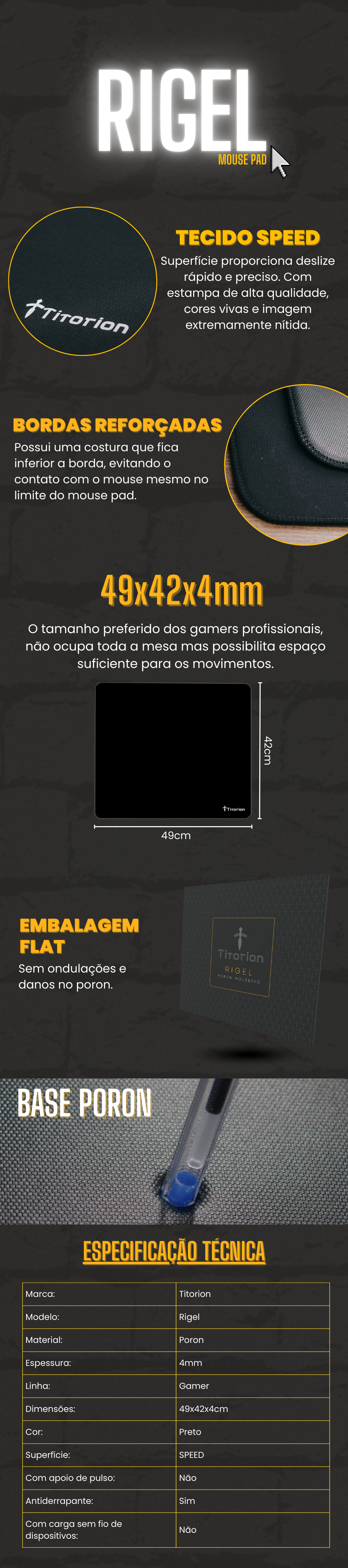 Mouse Pad Gamer Rigel 49x42 Poron/ Preto - Speed