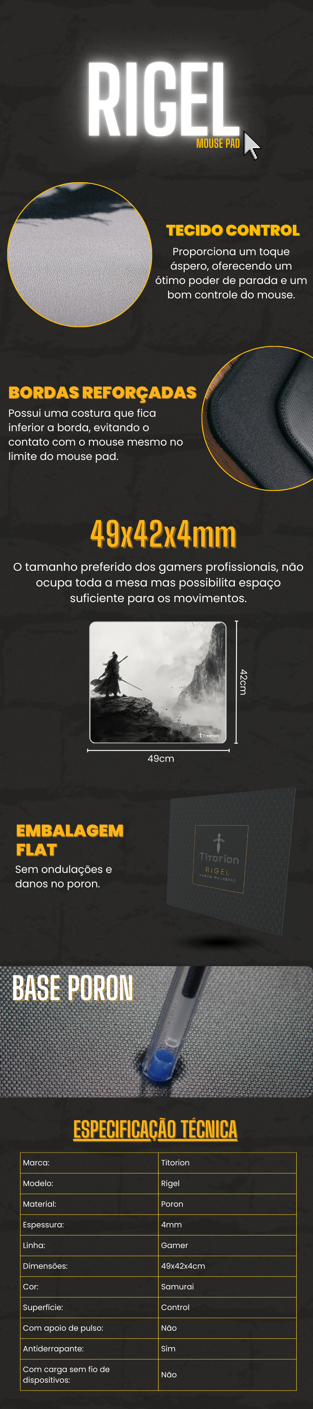Mouse Pad Gamer Rigel 49x42 Poron/ Samurai - Control