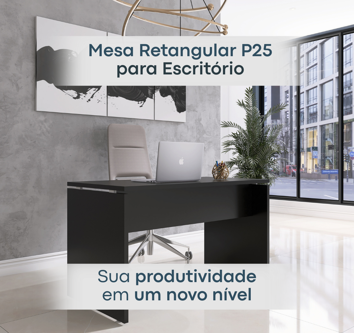 Mesa Retangular P25 Escritório Compacta e Funcional