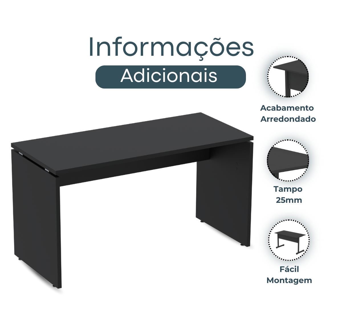 Mesa Retangular P25 Escritório Compacta e Funcional