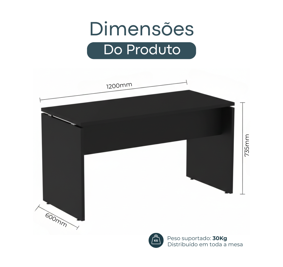 Mesa Retangular P25 Escritório Compacta e Funcional
