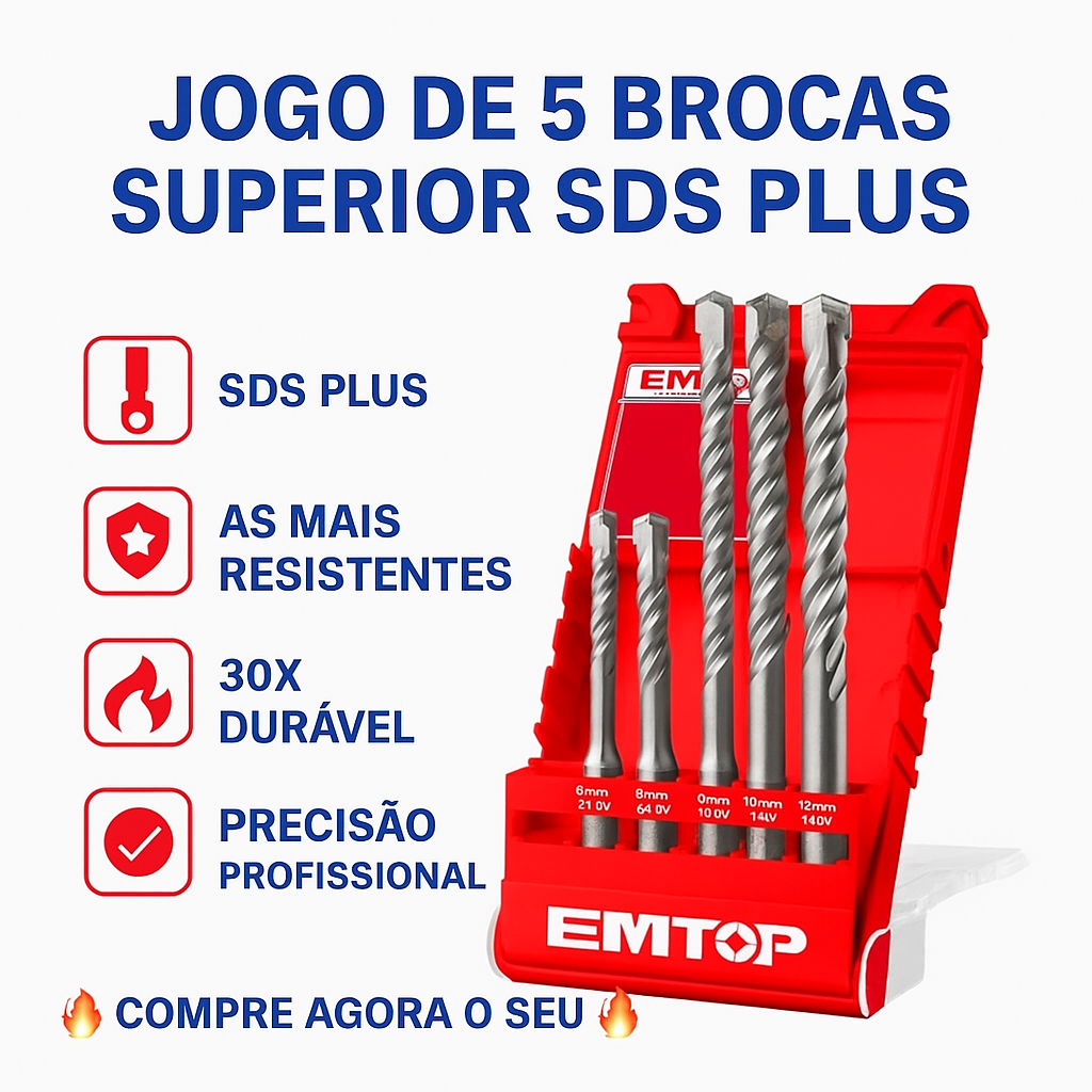 Jogo de Brocas SDS Plus Profissionais para Concreto - megacopper