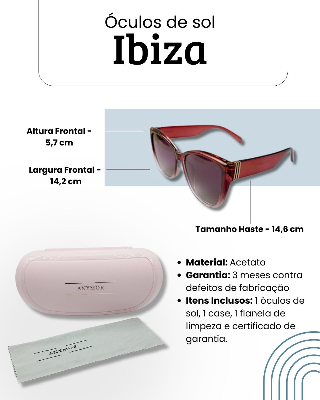 Óculos de Sol Ibiza - Proteção UVA e UVB - Rosé Degradê