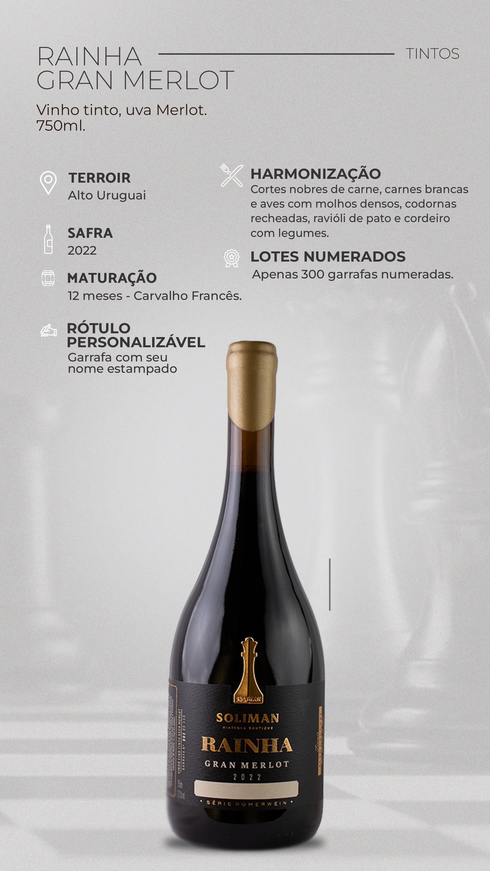 SOLIMAN RAINHA GRAN MERLOT - (Rótulo Personalizável)