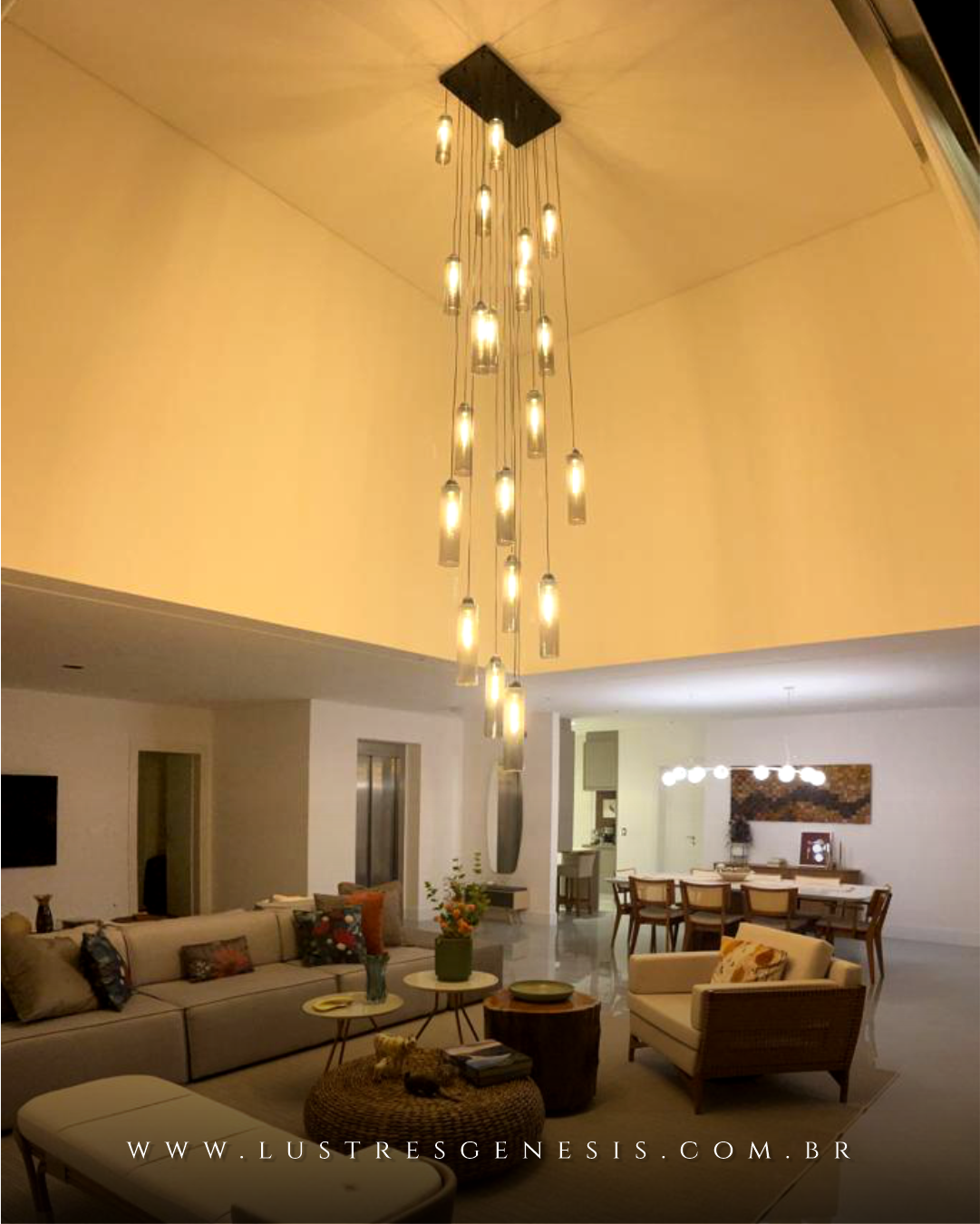 Lustre Pendente Moderno Dunáh 21 Tubos Fumê 3-4m Altura
