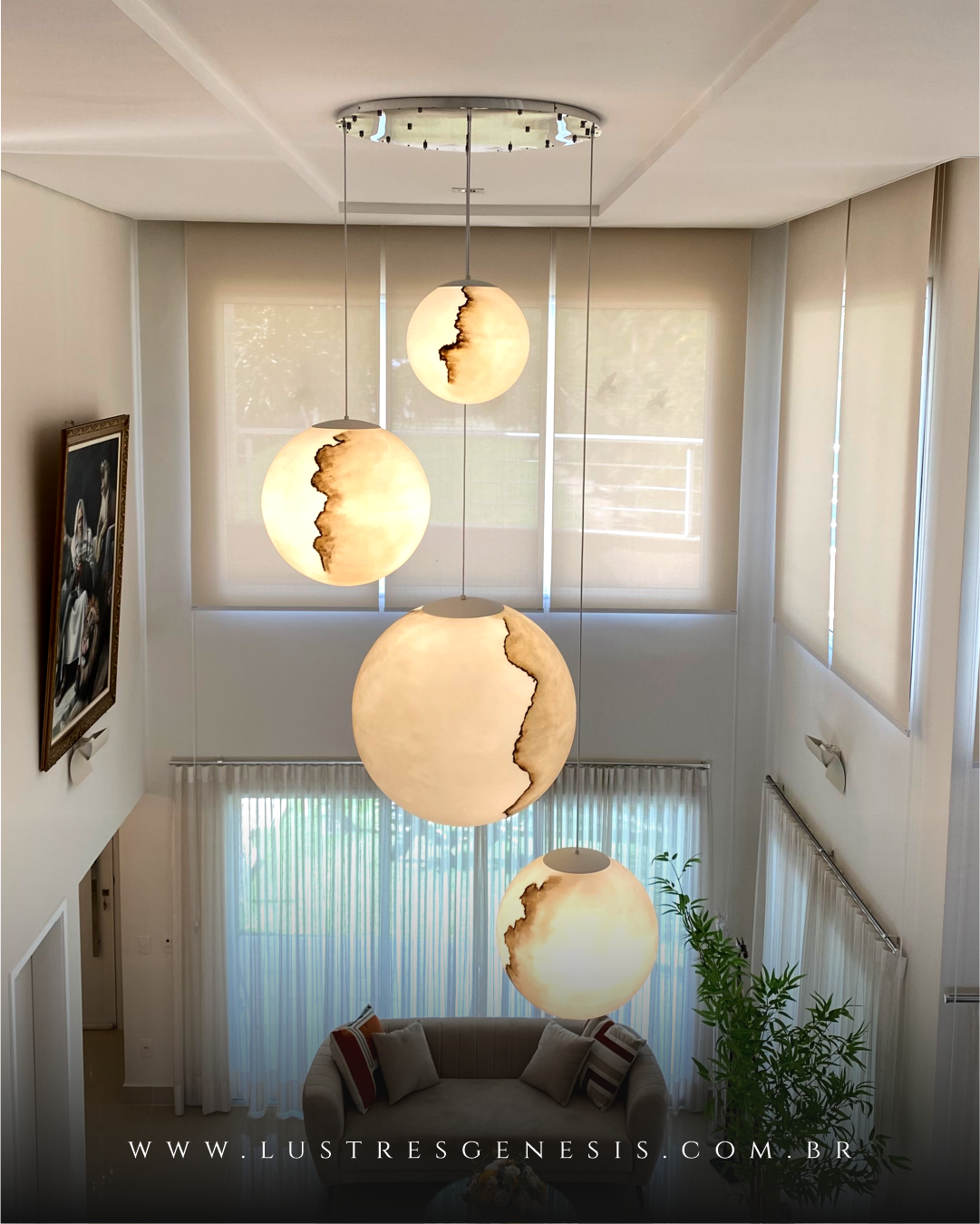 Lustre Pendente Mármore para Escadas e Salas Pé Direito Alto
