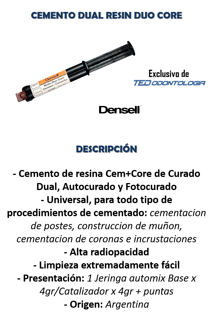 Cemento de Resina RESIN-DUO Core+Cem Automix x 8gr - 1157 - Densell