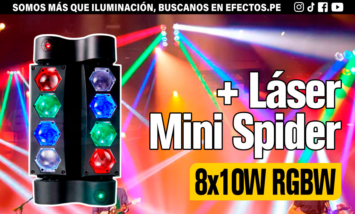 Mini Spider 8x10W RGBW y Láser rojo y verde DMX Luces para DJ