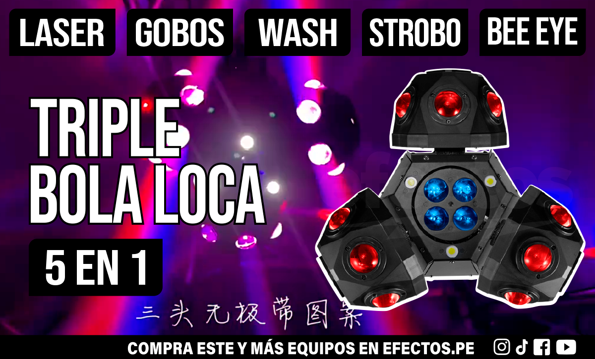 3 Bolas Locas 5 en 1 LED (Láser Gobo Wash Cortadora Bee Eye) Dmx Disco