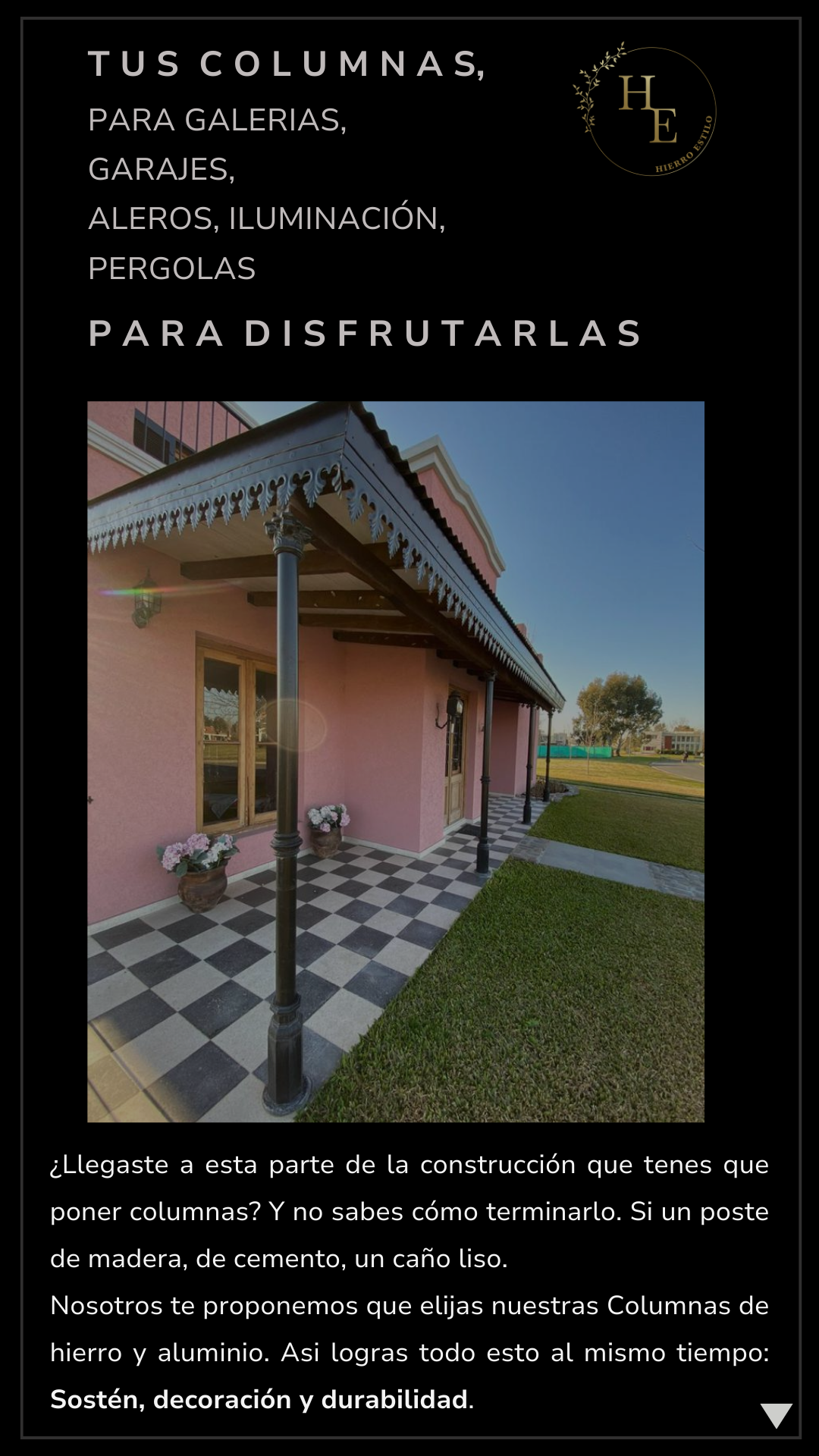 Columnas de hierro para galerías, pérgolas y techos